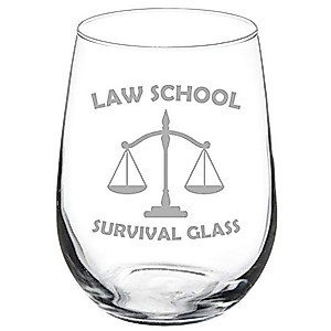 Wine Glass Goblet Law School Survival Glass Lawyer Paralegal Funny (17 oz Stemless)