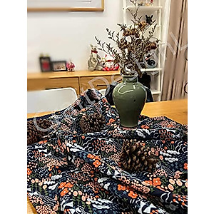 Floral Embroidered Cotton Linen Fabric, Red Floral Fabric,Japanese Fabric,Quilting Fabric,Designer Fabric,Dress Fabric by Yard,Daisy Fabric (Navy)