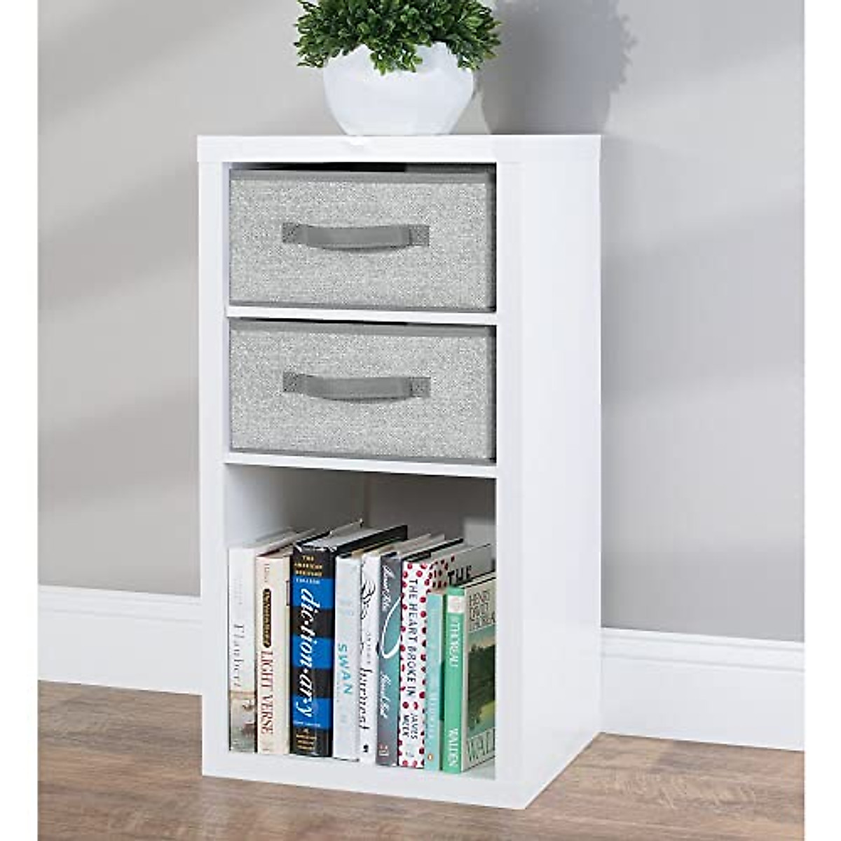 mDesign Soft Fabric Closet Organizer Box with Front Pull Handle for Shelves in Bedroom, Bathroom, Home Office - Holds Clothing, Linens, Accessories - Lido Collection - 4 Pack - Gray