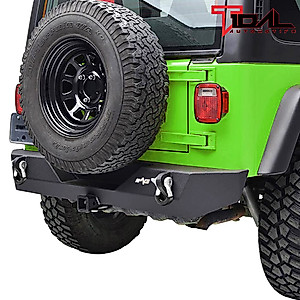 EAG Rear Bumper With 2" Hitch Receiver & 2 D-ring Black Textured Off Road for 87-06 Jeep Wrangler TJ YJ