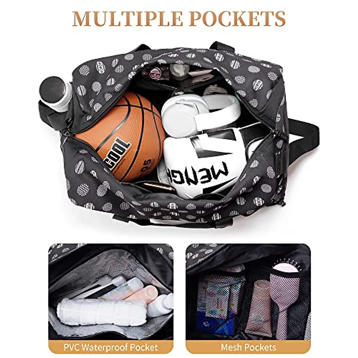 Marvolia Small Gym Bag for Women - Duffle Bag for Travel Weekender Bag with Shoe Compartment Carry on Bag for Women - Black