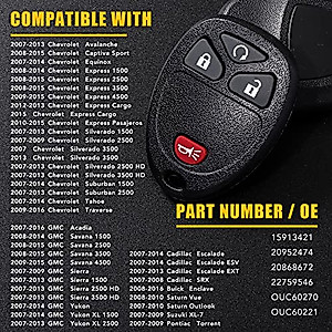 Key Fob Replacement Fit for Chevy Silverado Suburban Tahoe Avalanche Equinox Traverse GMC Sierra Yukon Acadia Savana Cadillac Escalade Buick Enclave 2007 2008 2009 2010 2011 2012 2013 2014 2015 2016
