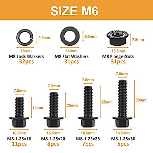 M6 Screws and M8-1.25 Hex Flange Bolts Kit Black