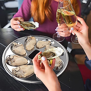 WENDOM Stainless Steel Oyster Plate Grill Pan Serving Trays for Scallop,2Pcak Oyster Shell Shaped Pan and 4pcs Forks Set