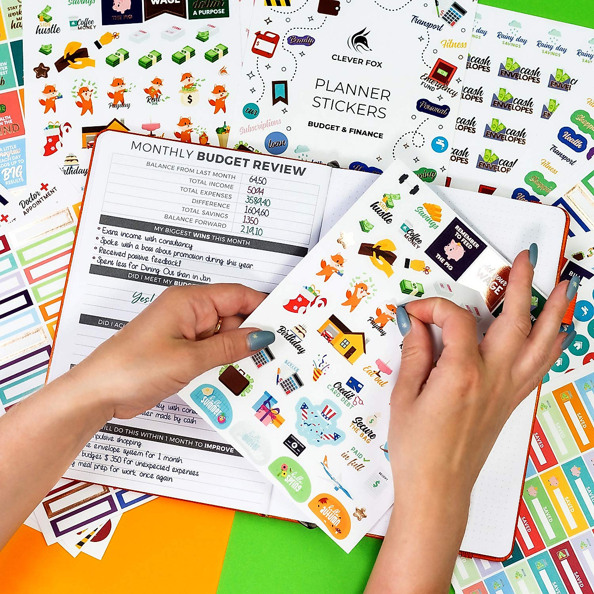 Budget Stickers by Clever Fox - 18 Sheets Set of 1030+ Unique Budget Planner Stickers for Your Monthly, Weekly & Daily Planner, Budget Planner, Calendar or Journal, Budget Sticker Book (Budget Pack)