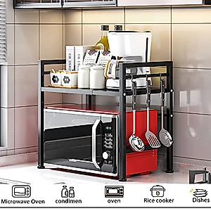 KITCSTI Microwave Oven Rack,Expandable Microwave Shelf for Kitchen Counter,2 Tiers Microwave Stand Countertop Organizer for Kitchen Counter