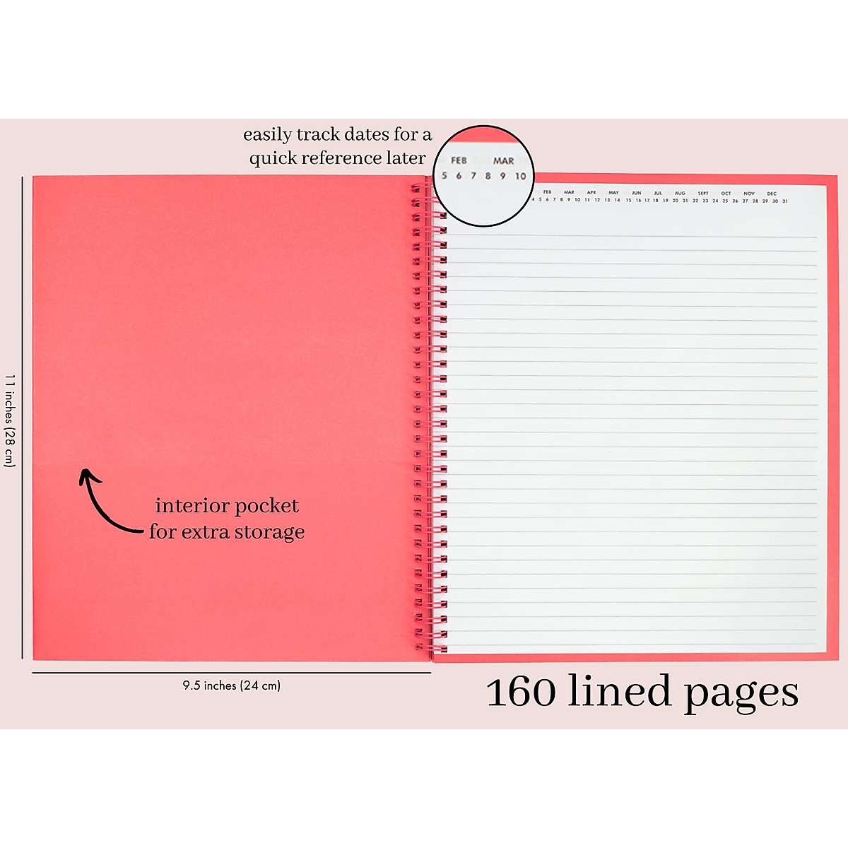 Kate Spade New York Large College Ruled Notebook, 11" x 9.5" Leopard Print Spiral Notebook with 160 Pages, Forest Feline