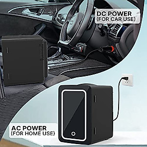 Living Enrichment Mini Fridge 6L Capacity, Portable Small Refrigerator Cooler or Warmer, AC DC Powered, Skincare Fridge with Mirror Door, for Food, Cosmetics, Home, Office and Car - Black