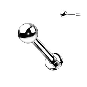 Pierced Owl 16GA G23 Implant Grade Titanium Threadless Push-in Ball Top Flat Back Labret Monroe Lip Cartilage Helix Tragus Conch Ear Lobe Barbell Stud (8mm (5/16"))