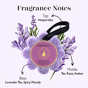 Spongelle French Lavender Wild Flower Buffer Body Scrubber | Bath & Shower Loofah for Women | Exfoliator with Body Wash Infused Sponge | 14+ uses
