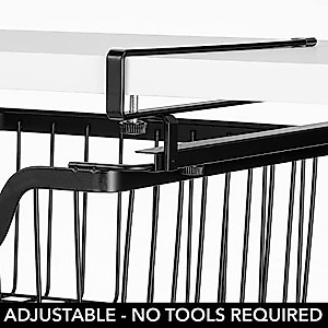 mDesign Wire Under Shelf Organizer for Cabinet - Sliding Basket for Under Cabinet Shelf - Hanging Storage Organizer Rack for Kitchen and Pantry with Label Space - Carson Collection - Matte Black