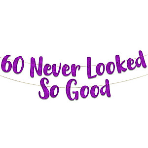 60 Never Looked So Good Purple Glitter Banner - 60th Birthday Decorations and Supplies