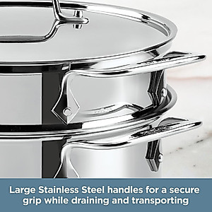 All-Clad Specialty Stainless Steel Stockpot, Multi-Pot with Strainer 8 Quart Induction Oven Broiler Safe 600F Strainer, Pasta Strainer with Handle, Pots and Pans Silver