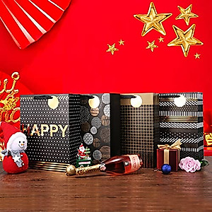 Boonny Valentine's Day Gift Bags, 8 Pack Gift Bags Large Size, Premium Black Gift Bags with Handles, 4 Assorted Black Foil Designs Paper Gift bags for Kids Birthday, Halloween, Birthday Party Favors, Kids Party Favors, 15.4Inch