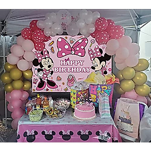 Pink Mouse Backdrop Bowknot Girls Birthday Party Decorations Cartoon Mouse 7x5ft Birthday Party Photography Background Baby Shower Decoration Photo Booth Studio Prop