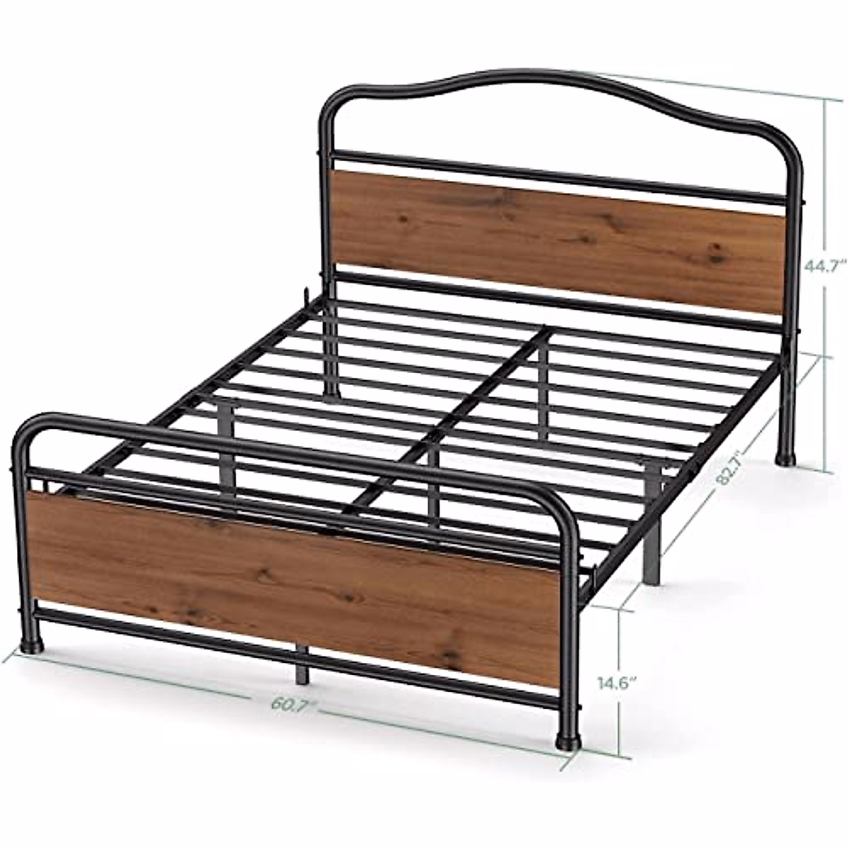 Totnz Queen Size Metal Platform Bed Frame Mattress Foundation with Sturdy Wood Headboard and Footboard No Box Spring Needed Under Bed Storage Steel Slats,Black