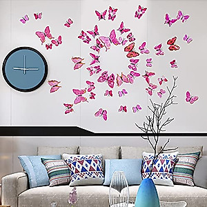 72 PCS Butterfly Wall Stickers, 3D Magnetic Removable Butterfly Wall Decals Fridge Magnet Murals Decoration for Kids Bedroom Nursery Classroom Party Wedding Decor (Pink)