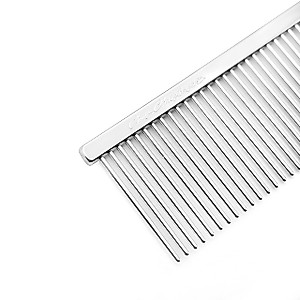 Chris Christensen 005 7.5 inch Fine/Coarse Long Tooth Greyhound-Style Butter Comb, Groom Like a Professional, Rounded Corners Prevent Friction and Breakage, Solid Brass Spin with Steel Teeth, Chrome