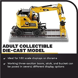 Diecast Masters 1:50 Caterpillar M323F Railroad Wheeled Excavator - Safety Yellow Version | High Line Series Cat Trucks & Construction Equipment | 1:50 Scale Model Diecast Collectible | 85661