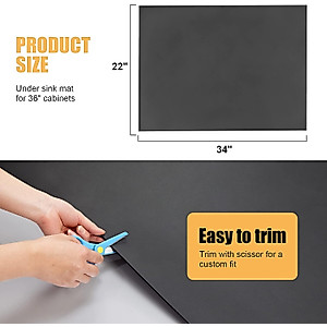 Under Sink Mats, 34" X 22" Or Smaller Cut to Fit Under Sink Shelf Liner for Kitchen Bathroom Cabinets, Absorbent & Drying Shelf Liner for Bathroom Vanity Cabinets, Dark Grey