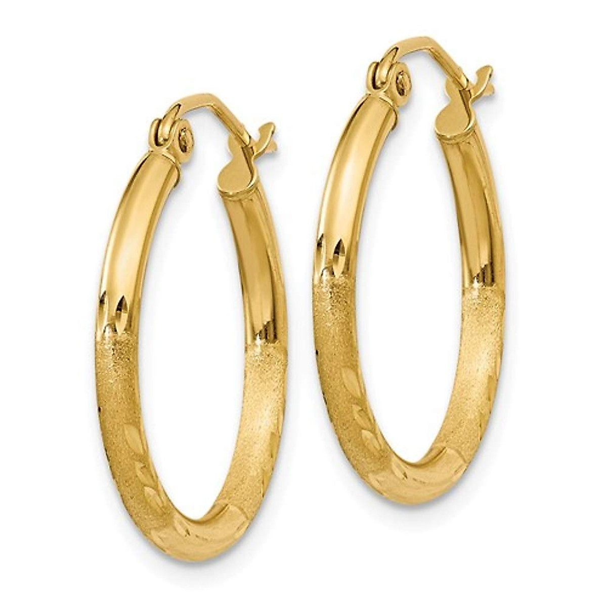 Small 14k Yellow Gold Diamond Cut Hoop Earrings with Click-down Clasp, (2mm Tube) (3/4 inch - 20mm)