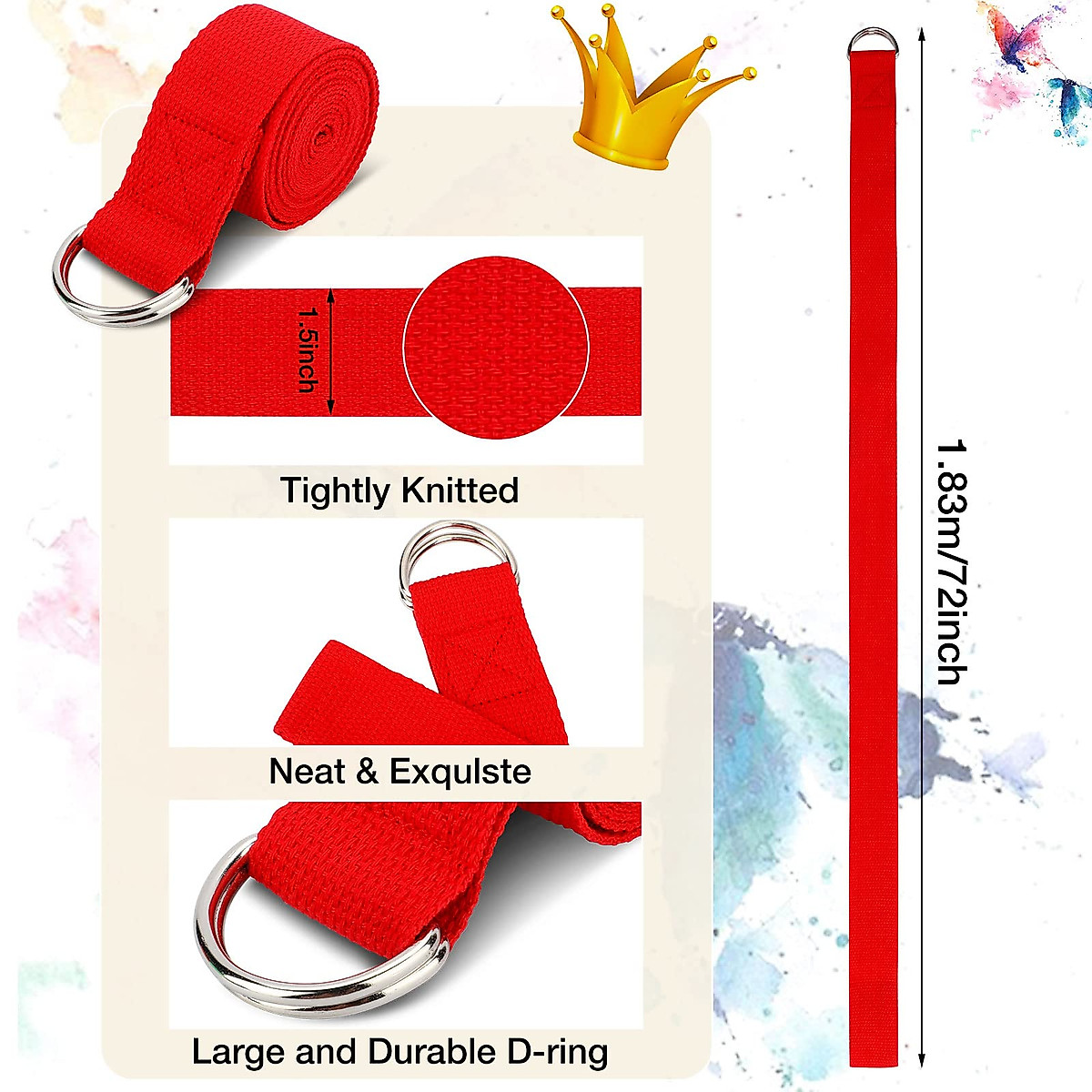 10 Pcs Yoga Strap 6Ft Exercise Stretch Bands for Flexibility with Adjustable Metal D Ring Buckle Loop Stretch Strap Non Elastic Yoga Belt Yoga Exercise Adjustable Straps for Pilates(Vivid Colors)