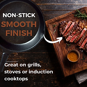 Preseasoned Cast Iron Skillet 12 Inch with Removable Silicone Handle Grip and Pan Scraper, Cast Iron Fry Pan for Indoor and Outdoor Use, Ovenproof, Stovetop, Induction Safe Seasoned Skillet