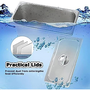 KFJZGZZ Electric Food Warmer 6 Pots, Commercial Countertop Stainless Steel Buffet Wet Well Sauce Food Warmer Steam Table Temperature Control Range 30-85°C with Covers, Drain Tap