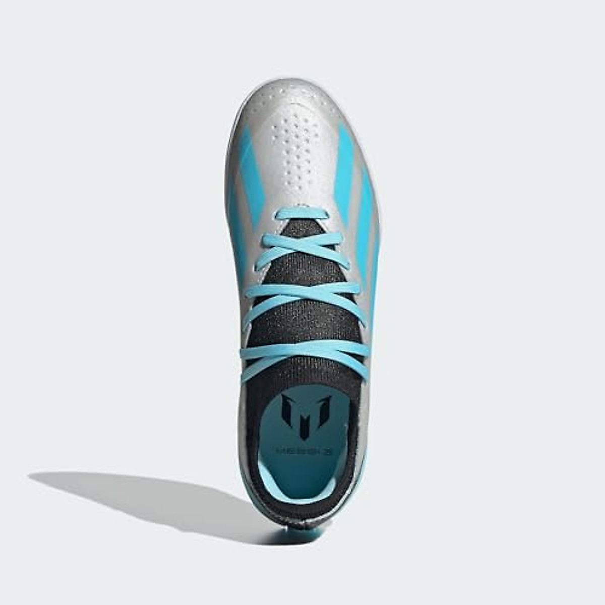 adidas X Crazyfast Messi.3 Indoor Sneaker, Silver Metallic/Bliss Blue/Core Black, 5.5 US Unisex Big Kid