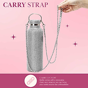 Paris Hilton Diamond Bling Water Bottle With Lid And Removable Carrying Strap, Stainless Steel Vacuum Insulated, Bedazzled With Over 5000 Rhinestones, 25-Ounce, Silver