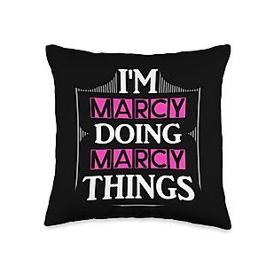 Custom Marcy Gifts & Designs for Girls Marcy Things Funny Name Gift Black Throw Pillow, 16x16, Multicolor