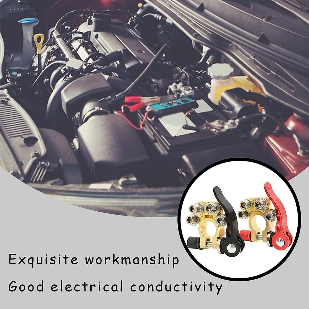 2PCS Car Battery Terminal Connector, Positive Negative Battery Cable Ends, Automotive Terminal Clamps Connectors, 4 Way Quick Release Disconnect Car Battery Terminal Compatible with Cars Vans Trucks