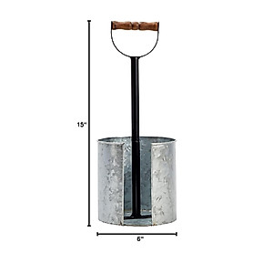 Kitchen Paper Towel Holder for Countertop with Wooden Handle, Galvanized Farmhouse Decor (6 x 16 in)