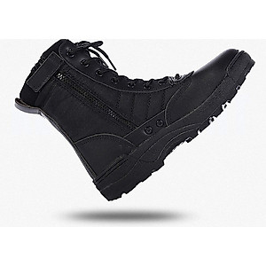 Mens Military Combat Tactical Army Infantry Boots Breathable Round Toe Side Zipper Waterproof Leather Lace-up Shoes for Backpacking Outdoor Hiking Camping Climbing Trekking Hunting Walking Black 5.5