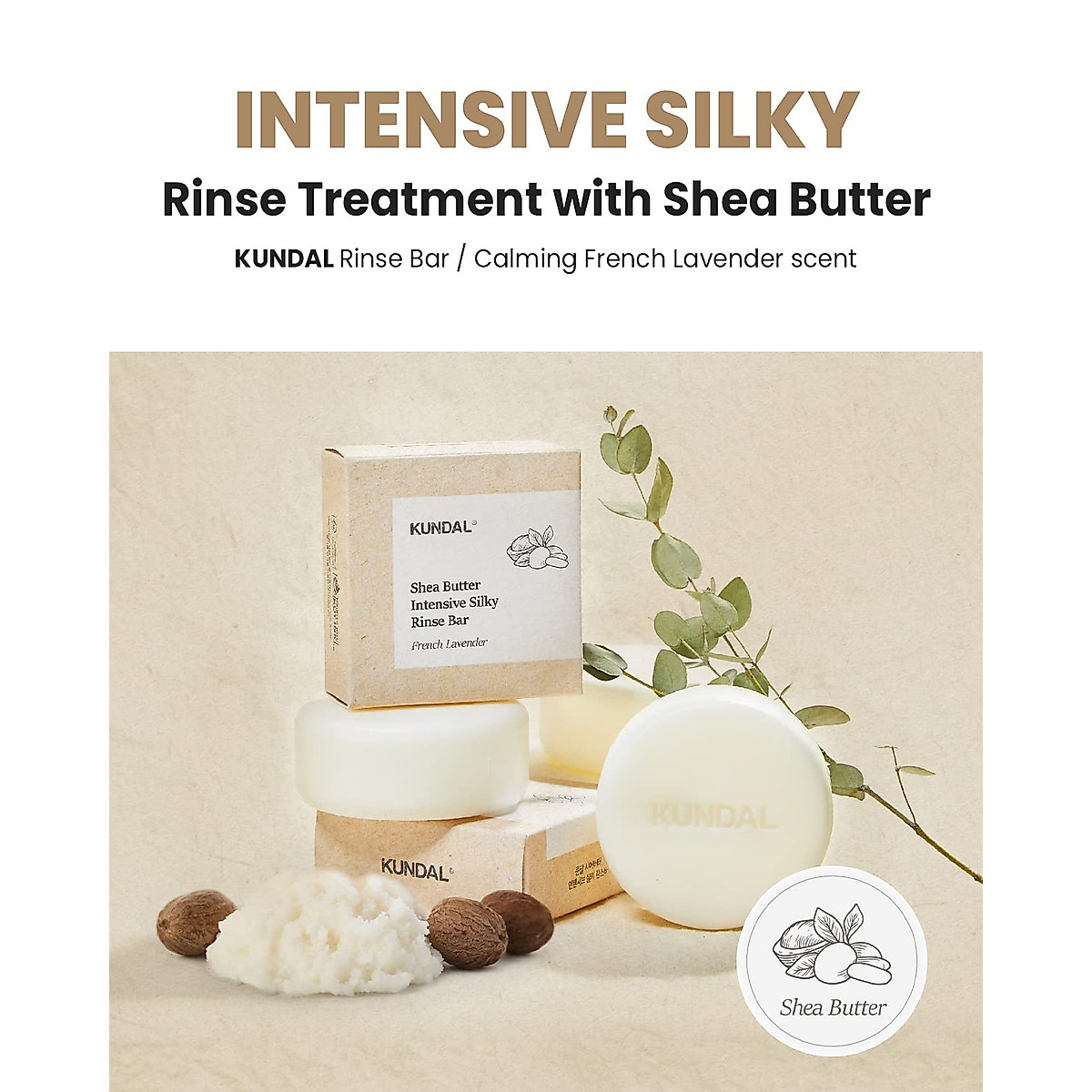 Kundal Shea Butter Intensive Silky hair Conditioner & Treatment Bar 100g, French Lavender, Hydraying, Nourishing Care for Damaged Hair, Compact Size, Zero Waste Design