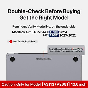 Soonjet Compatible for MacBook Air 13.6 inch Case M3 M2 2024-2022, Model A3113 A2681, Durable Protective Plastic Hard Shell Case Cover for MacBook Air M2 13 inch Case - Space Gray Clear