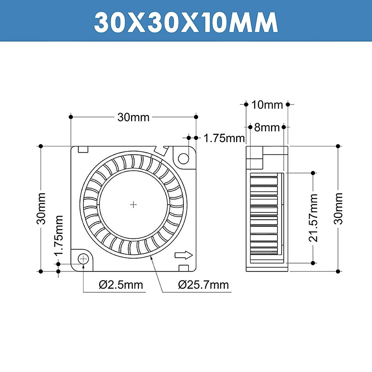 WINSINN 30mm Blower Fan 24V, Micro 24 Volt Fans Blower 3010 Dual Ball Bearing, 30mmx10mm 2PIN (Pack of 2Pcs)