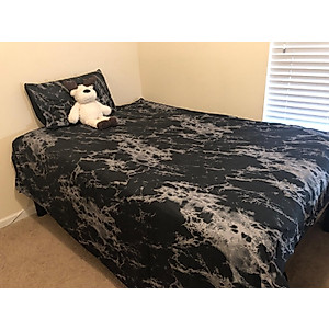 Spring Meow 2024 Upgraded Black Twin Duvet Cover, 100% Washed Duvet Cover Set, Marble Bedding, 3 Pieces with Zipper Closure, 1 Duvet Cover 68x90 inches and 2 Pillow Shams