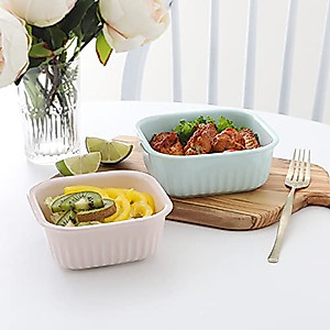 ZEN Pleats Porcelain Serve and Store Airtight Container 15&21oz Square Boxes Set of 2 (Mixed Color)