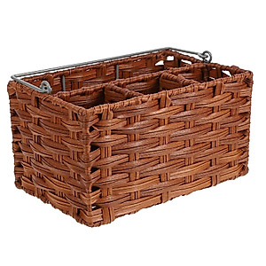 Cabilock Rattan Storage Basket 4 Section Wicker Divided Baskets Tea Bag Sugar Packet Holder Coffee Station Condiment Organizer Silverware Cutlery Storage Box