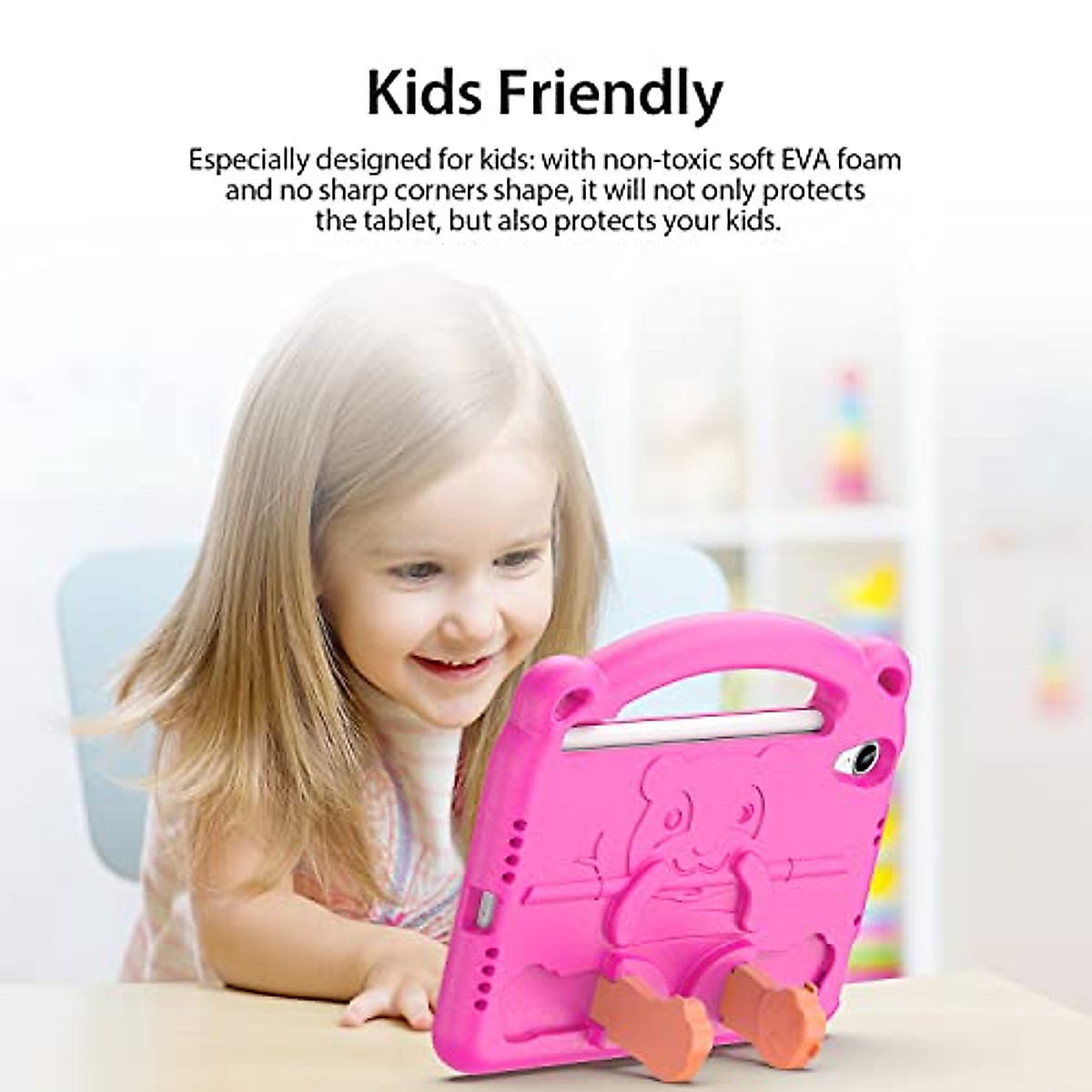 DUX DUCIS Kid Case for iPad Mini 6 2021 (6th Generation) with Pencil Holder, Light Weight Shockproof Kid Case with Handle, Kickstands & Shoulder Strap for iPad Mini 6th Gen 8.3 inch, Pink