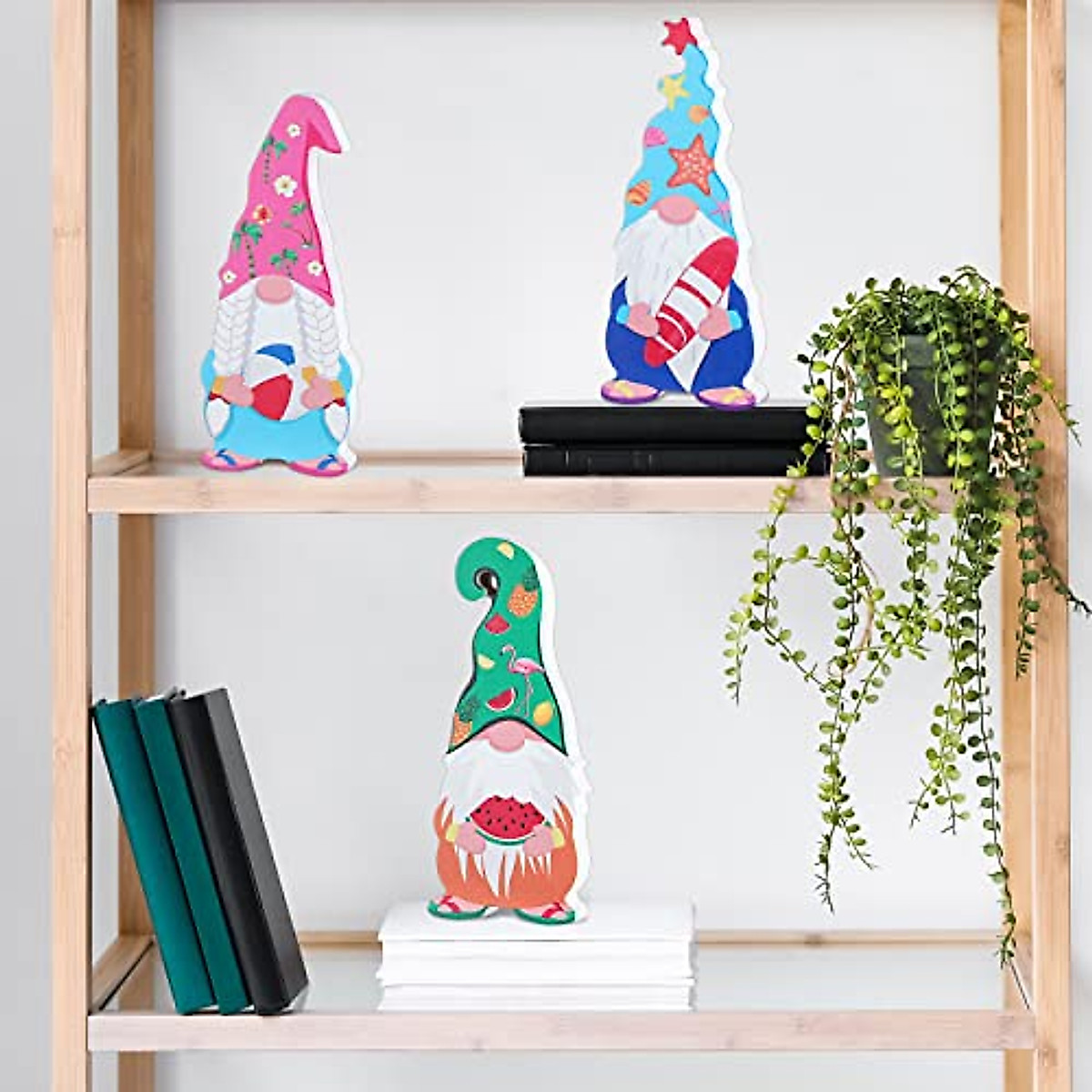3 Pcs Wooden Beach Gnomes Sign Summer Gnomes Table Decor Wood Beach Table Centerpieces Hawaii Wooden Gnomes Sign for Summer Party Tiered Tray Shelf Home Kitchen Decoration