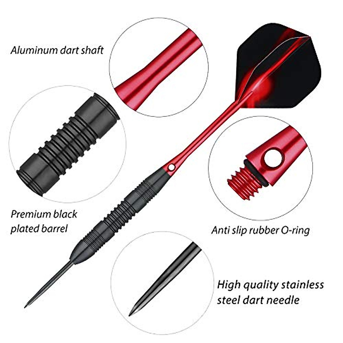 centaur 12 Pack Steel Tip Darts, Professional 22 Grams Metal Dart Set with 4 Colors Premium Aluminum Shafts and PET Flights and Dart Case, Flight Protector Dart Board Kit Accessories, Silver & Black