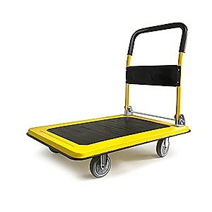 Foldable Push Hand Cart Steel Platform Truck Small Folding Hand Cart with Swivel Wheels for Bookstore Restaurant Moving Trolley 440lbs Weight Capacity