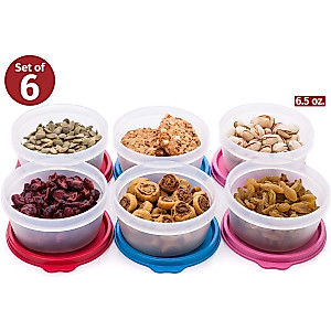 SIGNORA WARE Condiment Containers with Lids- 6 pk. 6.5 oz.Salad Dressing to go Small Food Storage Containers- Sauce Cups Leak proof Reusable Plastic BPA free for Lunch Box Picnic Travel