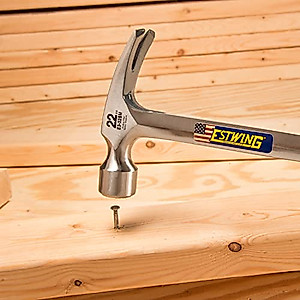 ESTWING Framing Hammer - 22 oz Long Handle Straight Rip Claw with Milled Face & Shock Reduction Grip - E3-22SM