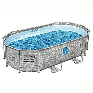 Bestway 56715E Power Steel Swim Vista 14' x 8'2" x 39.5" Outdoor Oval Above Ground Swimming Pool Set with 530 GPH Filter Pump, Cover, & Ladder