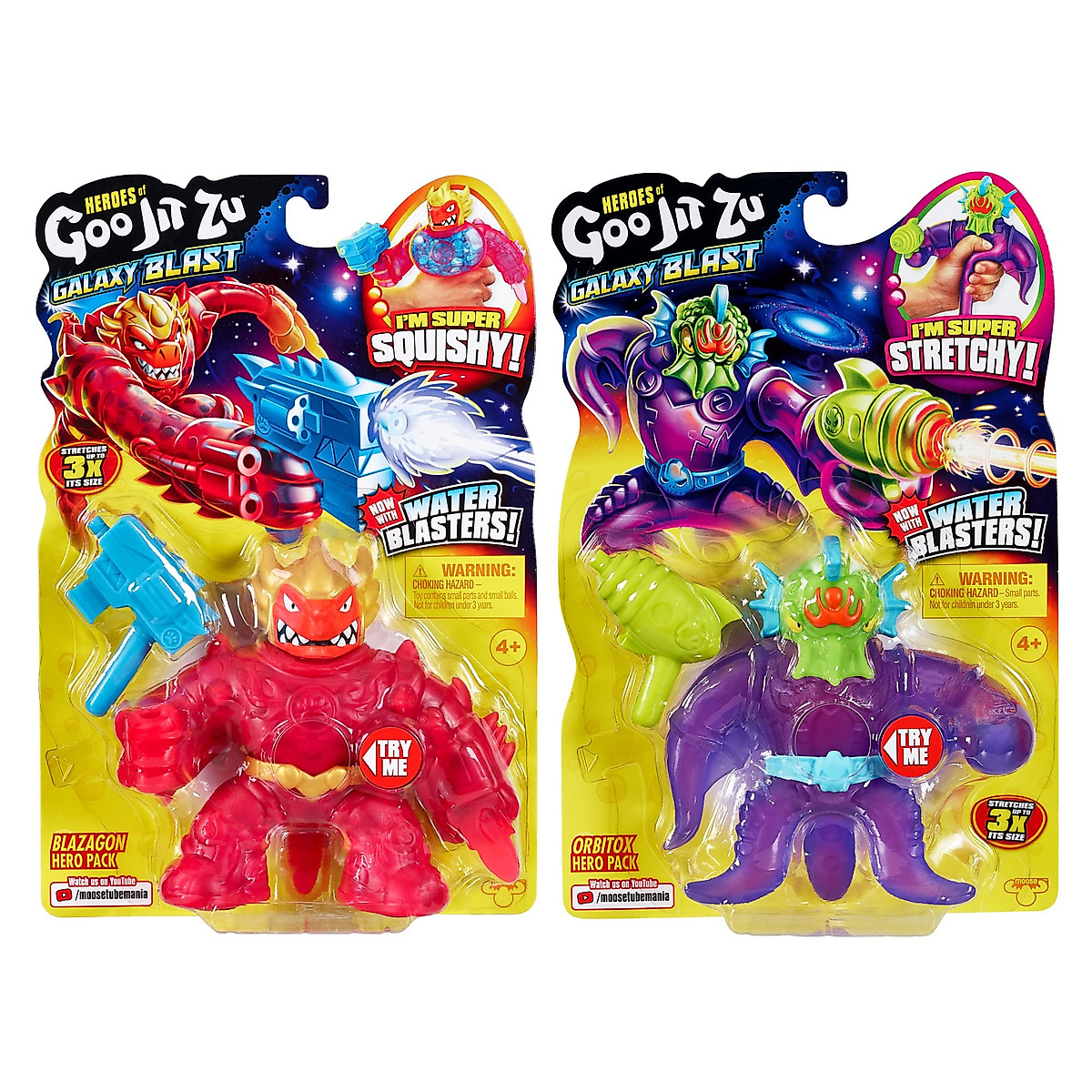 Heroes of Goo Jit Zu Galaxy Hero 2 Pack. Blazagon and Orbitox with All New Water Blasters.