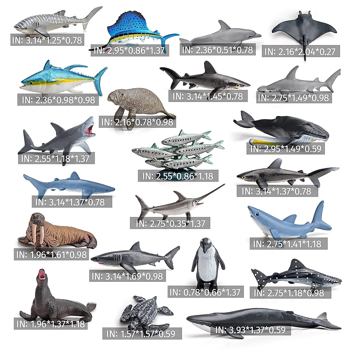 Sea Animal Model Ocean Creatures Playsets 22 PCS Mini Shark Whale Tuna Swordfish Sailfish Sardine Dolphin Manatee Sea Lion Walrus Action Figure Toys Party Gifts for Boys Girls Kids