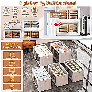 3 Packs Storage Bins with Lids, FODIENS Stackable Plastic Storage Bins Closet Organizers with Wheels Double Doors, 8.4Gal Collapsible Storage Box Containers for Home Office School Storage (8.4 Gal - 3 Pack)